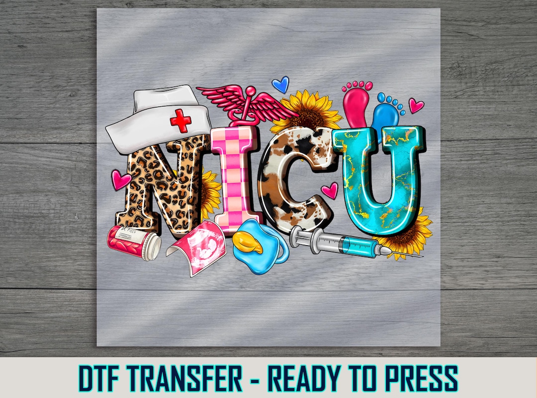 NICU Nurse DTF Transfer, Leopard and Cow Print Letters With Baby ...