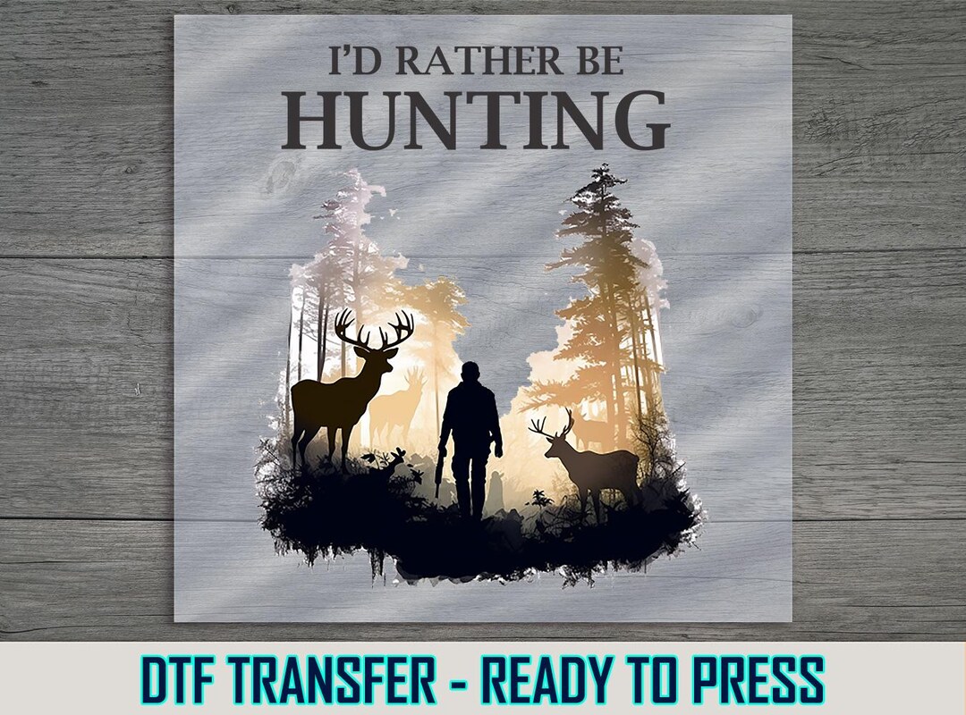 Hunting Scene DTF Transfer, Silhouette of Hunter and Deer in Forest ...