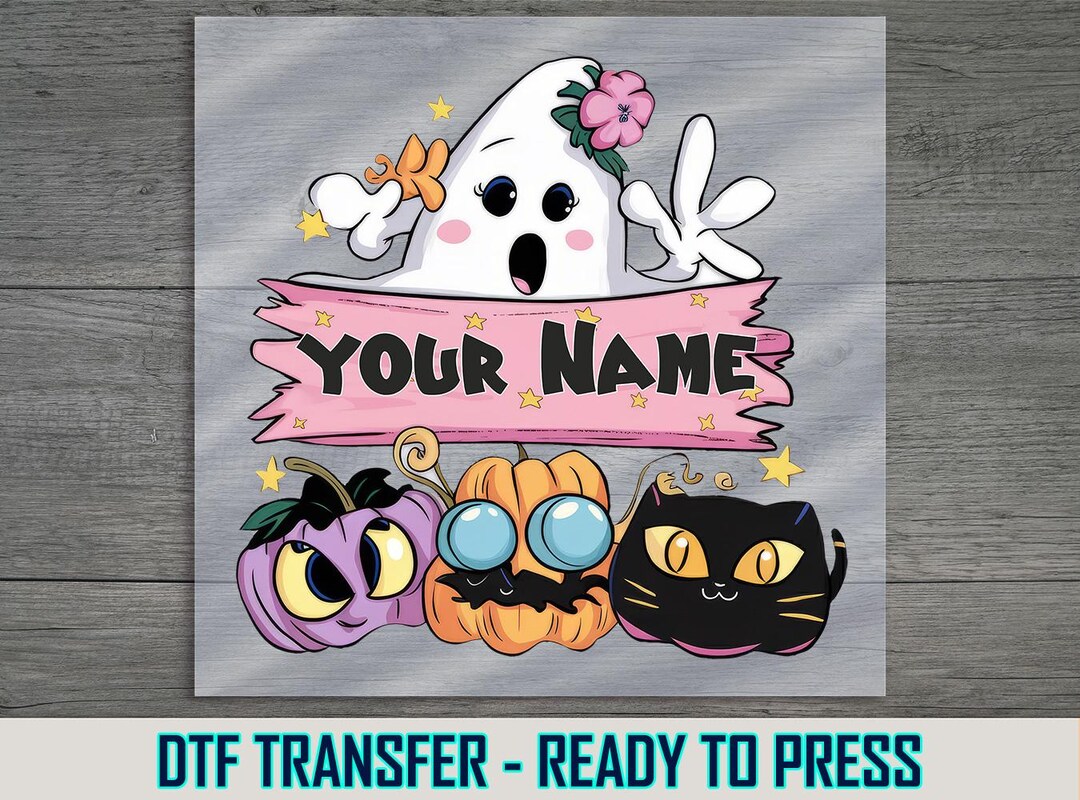 Excited Ghost DTF Transfer, Your Name Halloween Shirt, Cute Cartoon ...