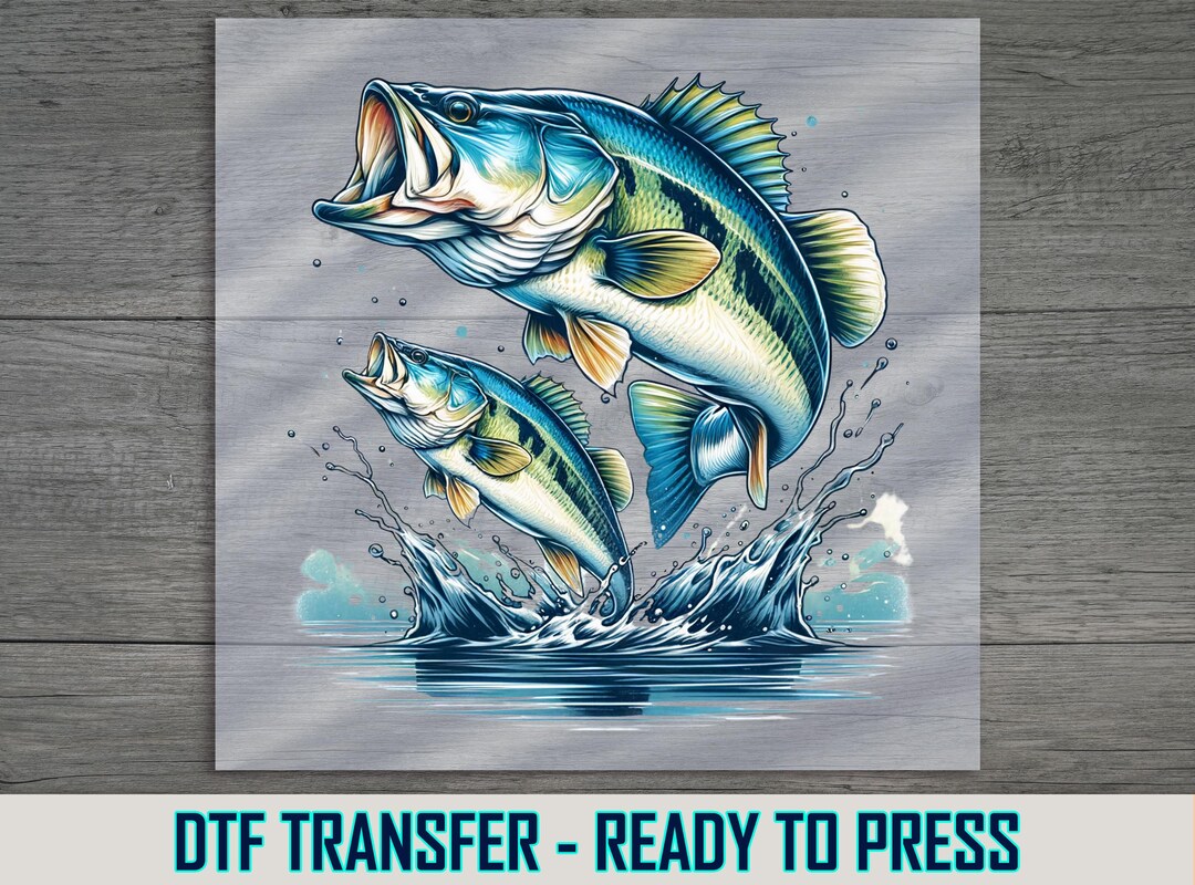 Double Blue Bass Fish DTF Transfer, Vibrant Water Splash Design, Ready ...