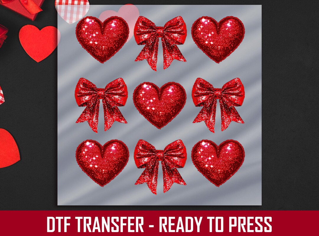 Valentine’s DTF Transfer, Red Hearts and Bows (DIY Shirt Decal) - Etsy