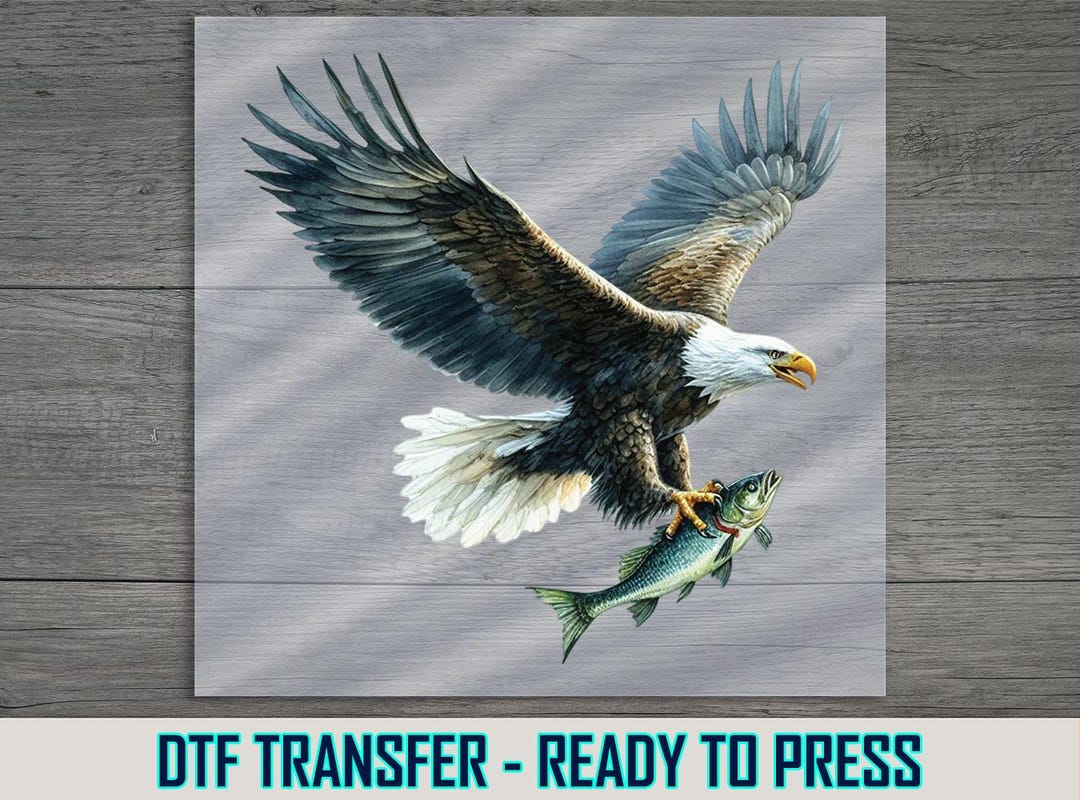 Bald Eagle Fishing DTF Transfer, Majestic Eagle Catching Bass, Ready to ...