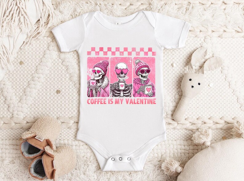 Valentine Skeleton DTF Transfer: Coffee Lover Heart Design Ready to ...