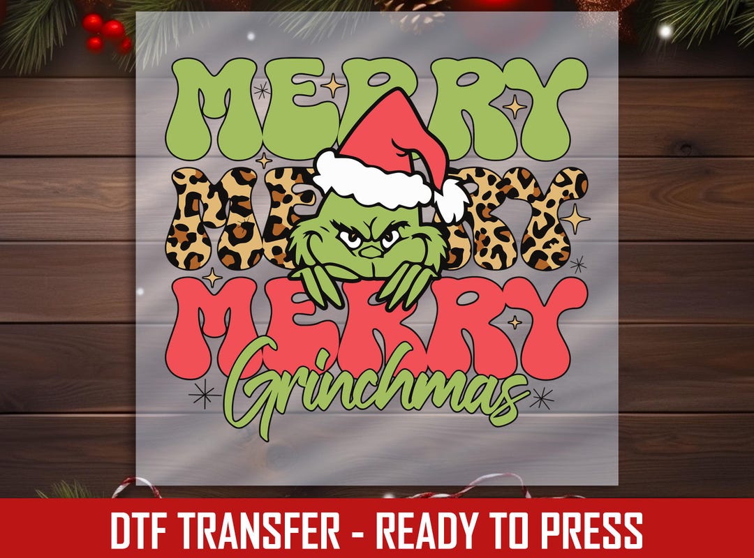 Merry Grinchmas DTF Transfer, Christmas Design With Green and Leopard ...