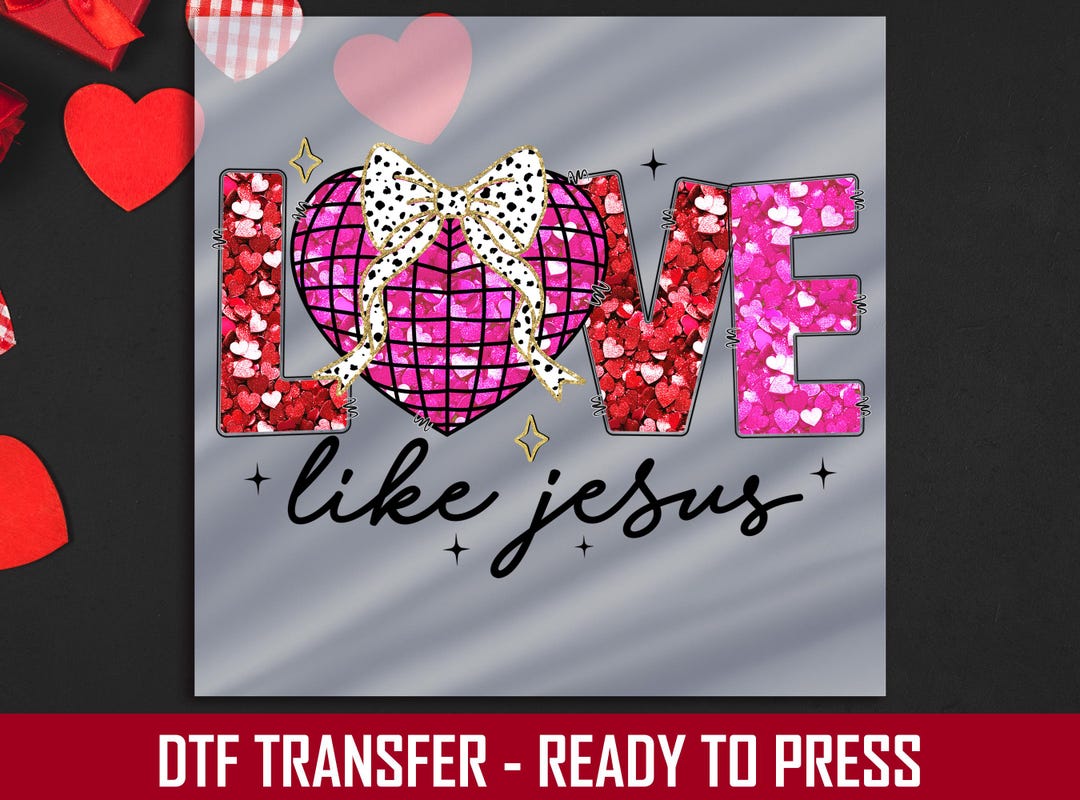 Love DTF Transfer, Heart Disco Ball and Bow Valentine Design, Ready to ...