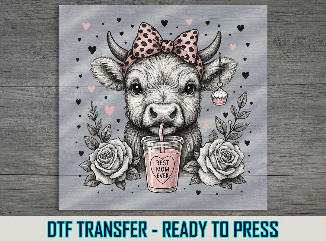 Cow Mom DTF Transfer, Best Mom Ever Cute Design, Ready to Press Pink Bow Shirt, Summer Shine ...