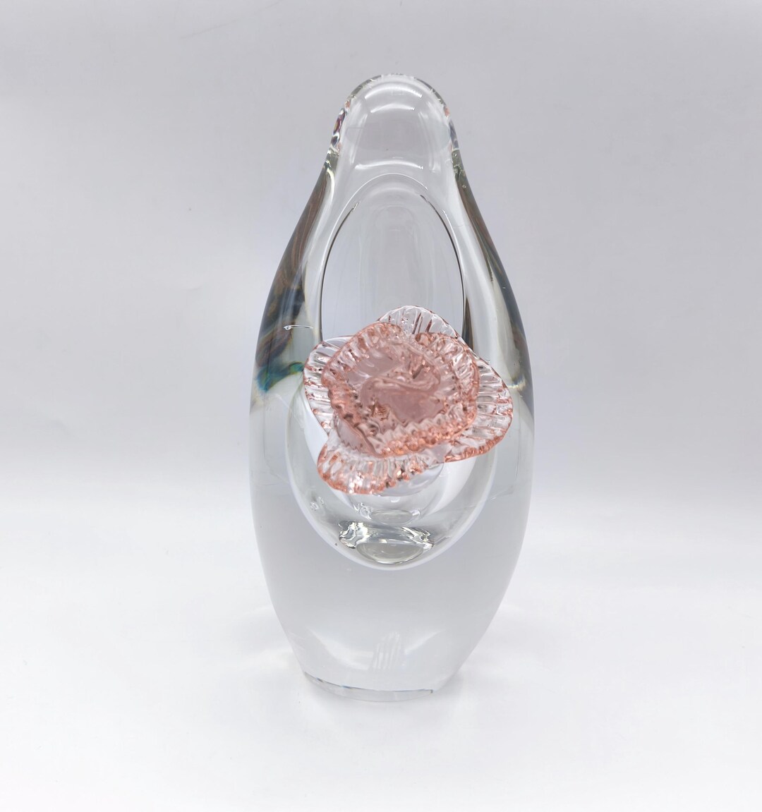 Vintage Clear Art Glass Sculpture, Red Rose Vase, Heavy Centrepiece ...