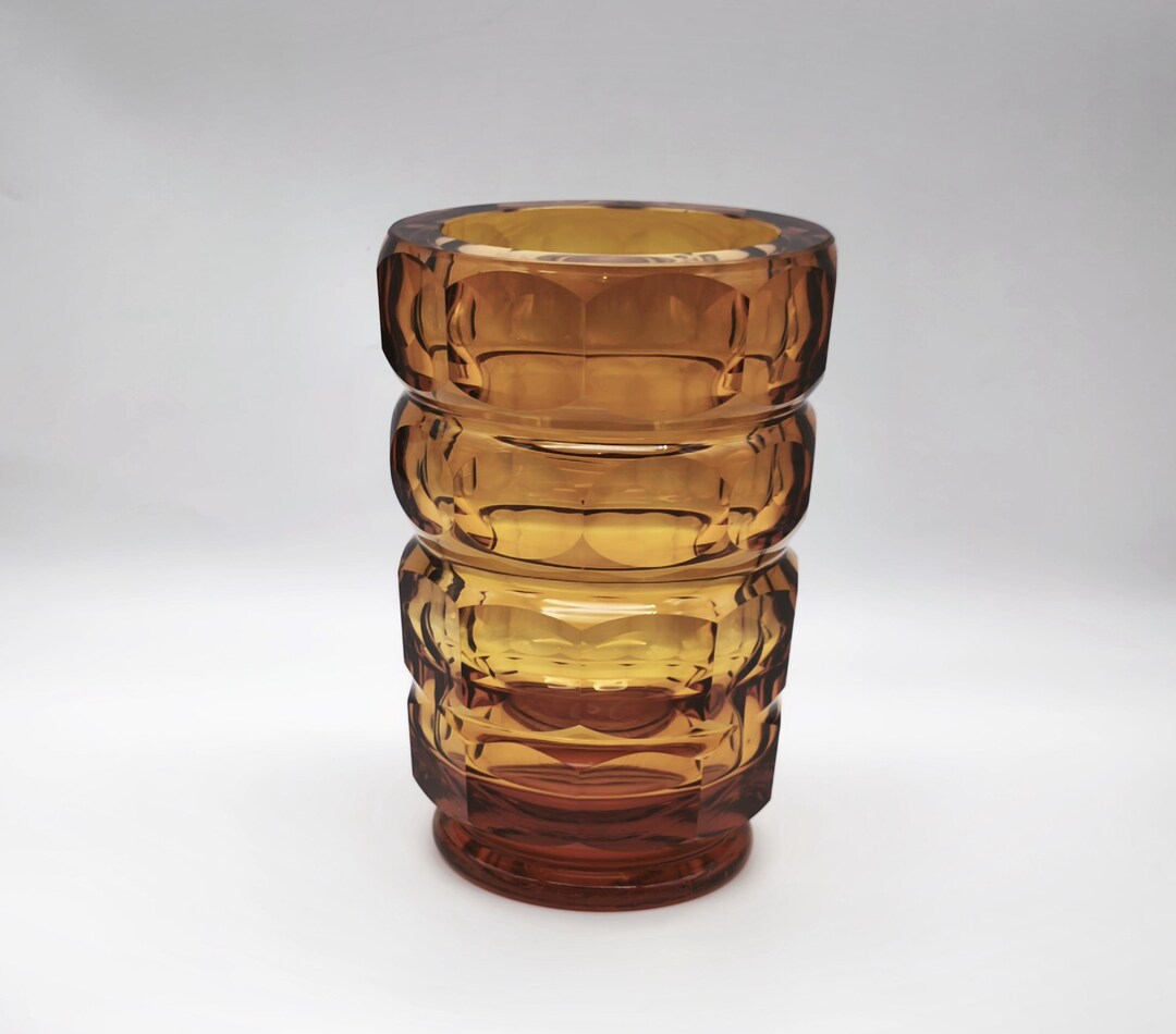 Vintage Heavy Amber Glass Vase, Sklo Union, 1960s Czech Art Glass, Mid ...