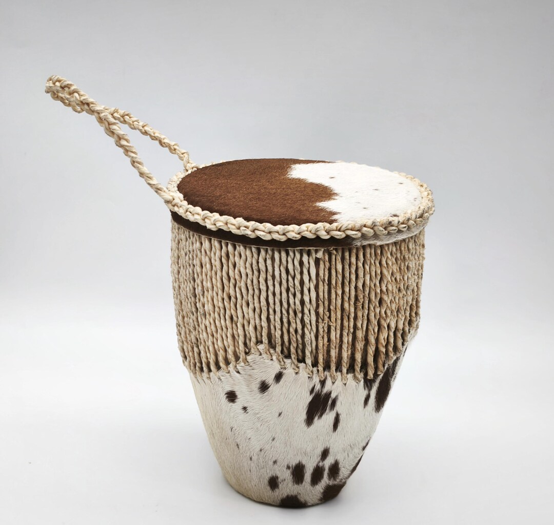 Vintage Handmade African Drum, Traditional Cowhide Drum From Uganda ...