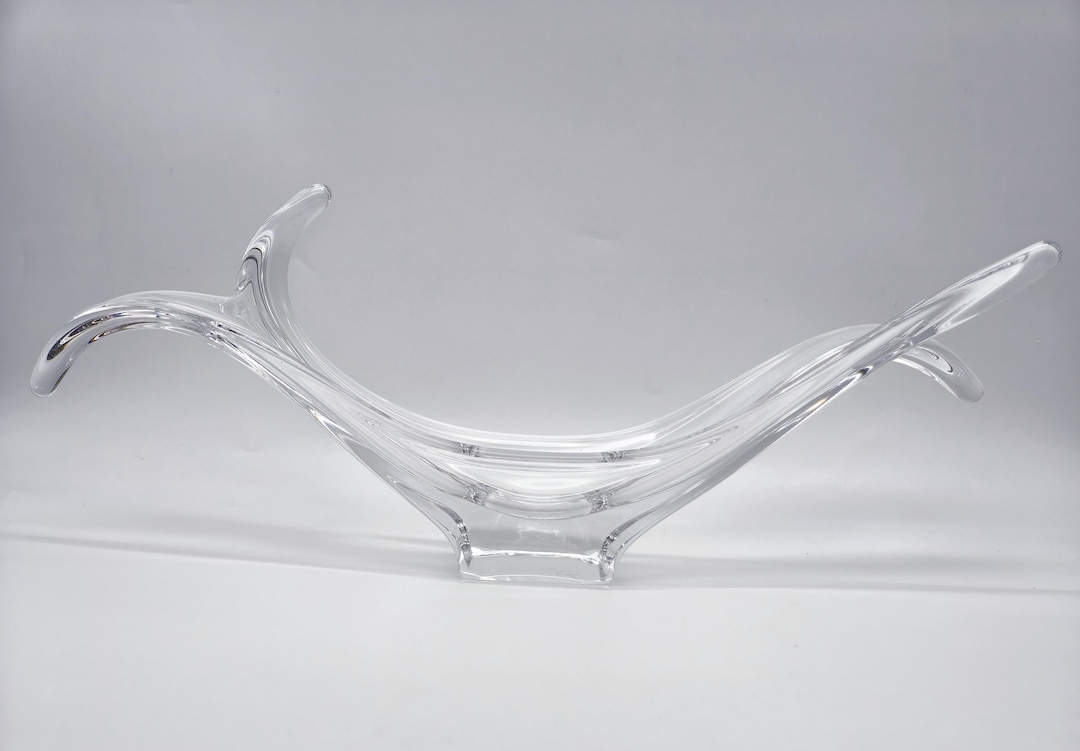 Vintage Bayel France Crystal Bowl, Clear Glass Centrepiece, Mid-century ...