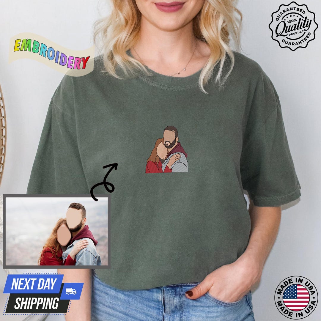 Custom Family Portrait Comfort Colors® Embroidered Tee , Embroidered ...