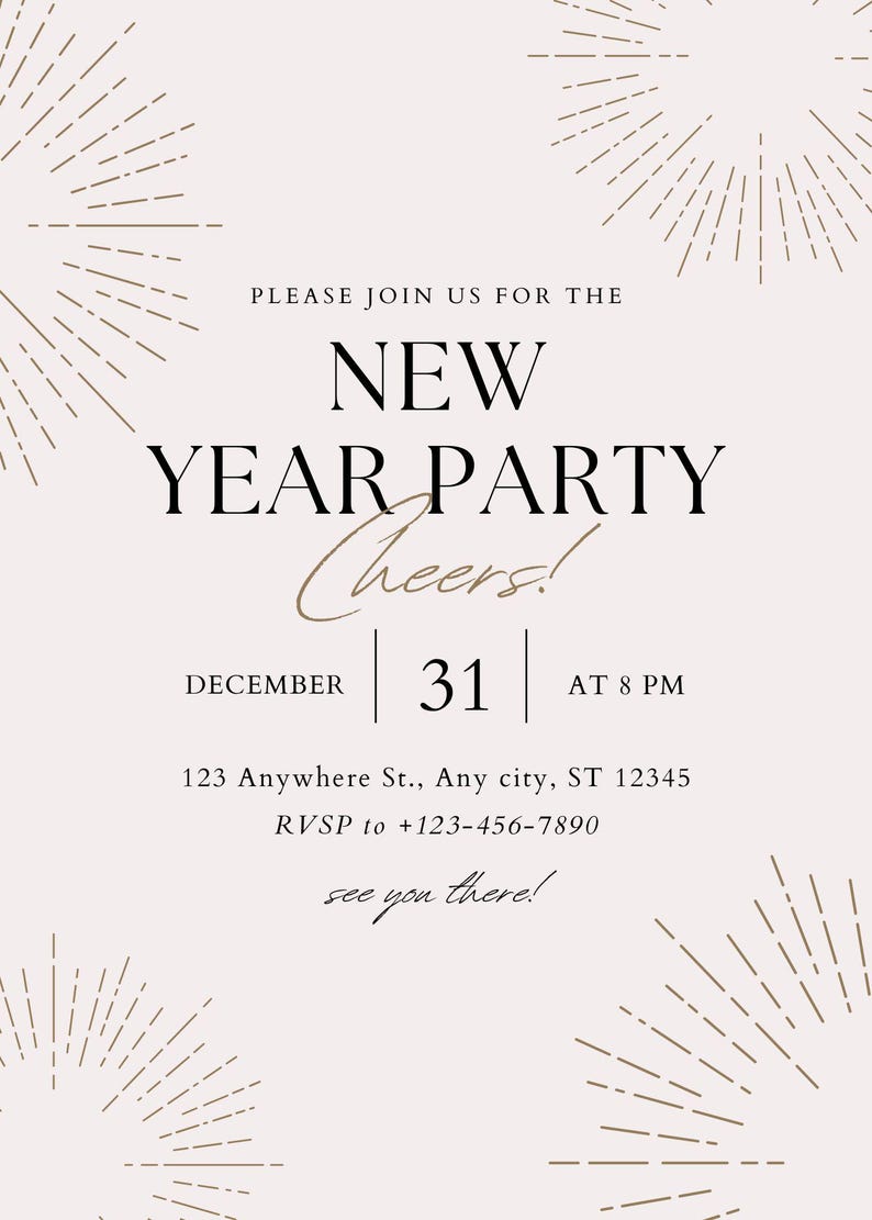 New Year Party Invitation Beige and Gold - Etsy