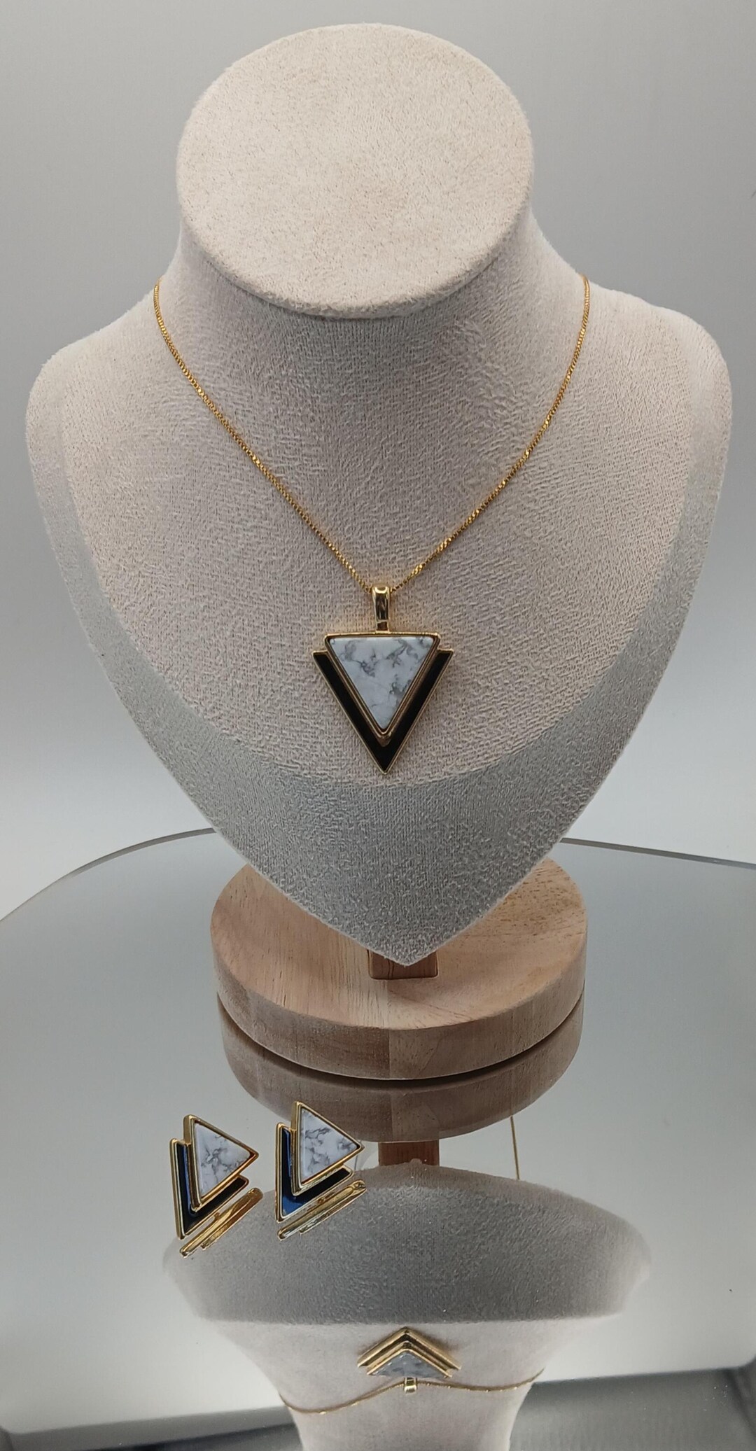 Howlite Triangle Jewelry Set, 24k Gold Plated Handmade Earrings and ...