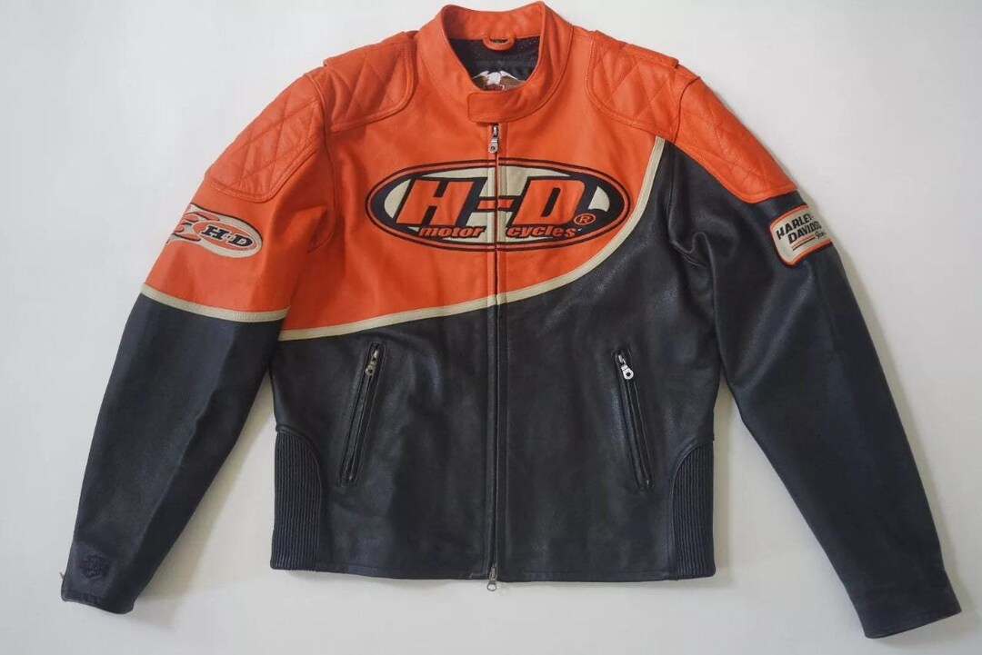 Men's Harley Davidson Speed Racing Race Black Orange Leather Jacket ...