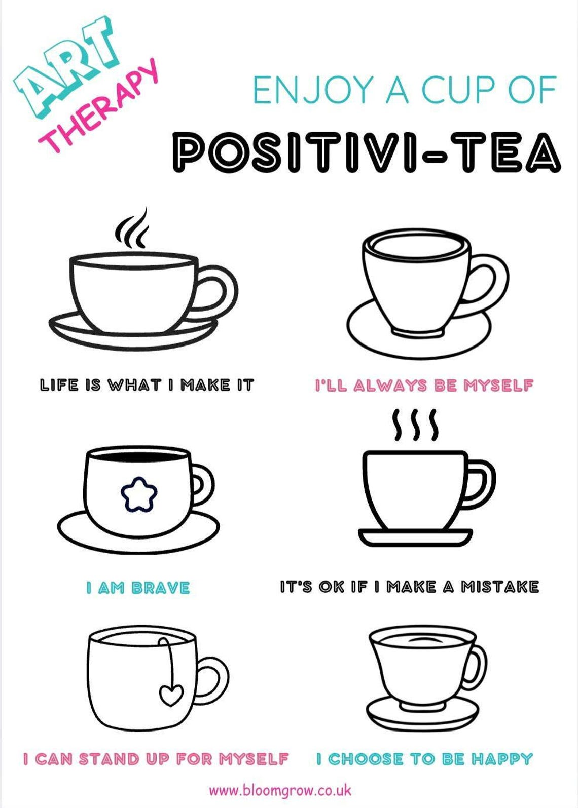 Art Therapy Colouring Sheet: Cup of Positivi-tea (PDF Printable) - Etsy