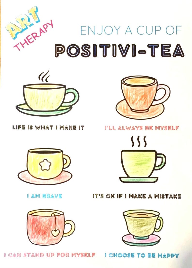 Art Therapy Colouring Sheet: Cup of Positivi-tea (PDF Printable) - Etsy