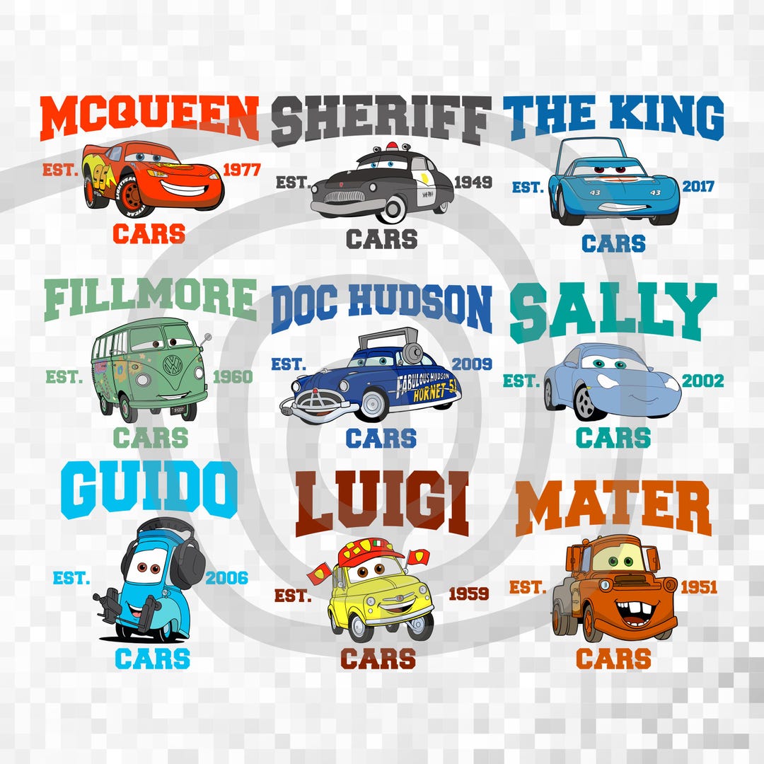 Pixa Cars Characters Group EST Png Bundle, Cars Mcqueen Lightning and ...