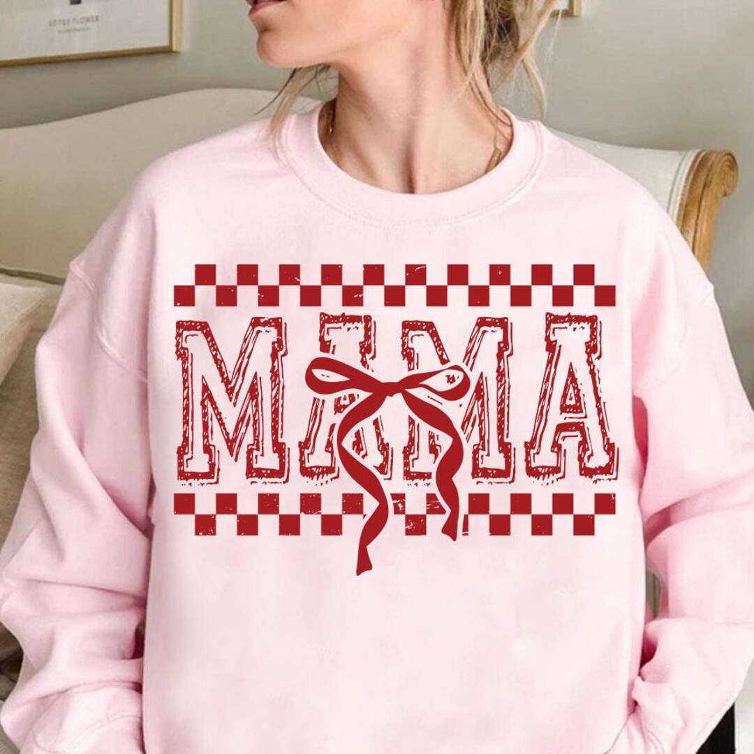 Retro MAMA Checkered Svg Png, Coquette Valentines Varsity Png, Trendy ...