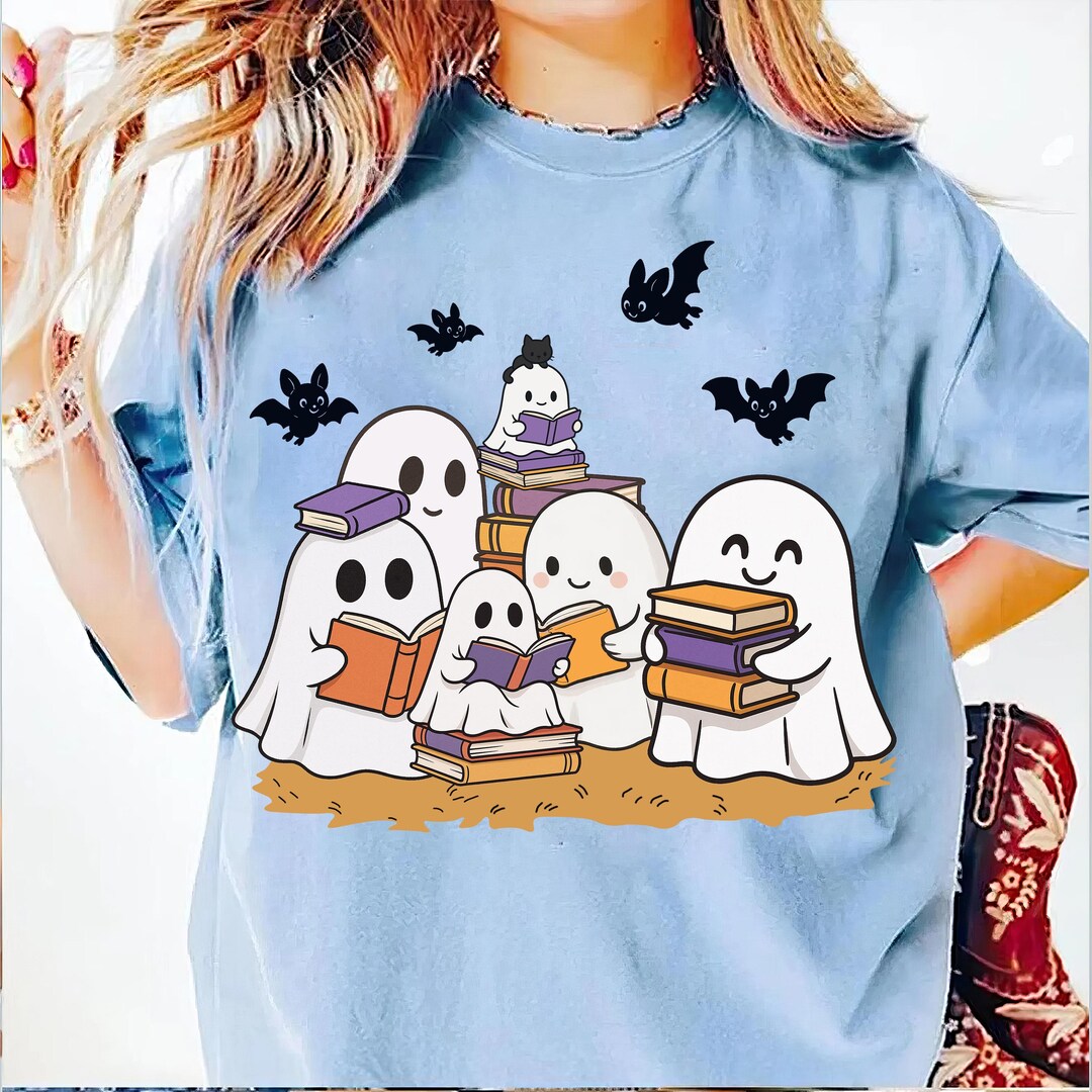 Retro Cozy Ghost Reading Halloween Png, Book Lover Ghost Sublimation ...