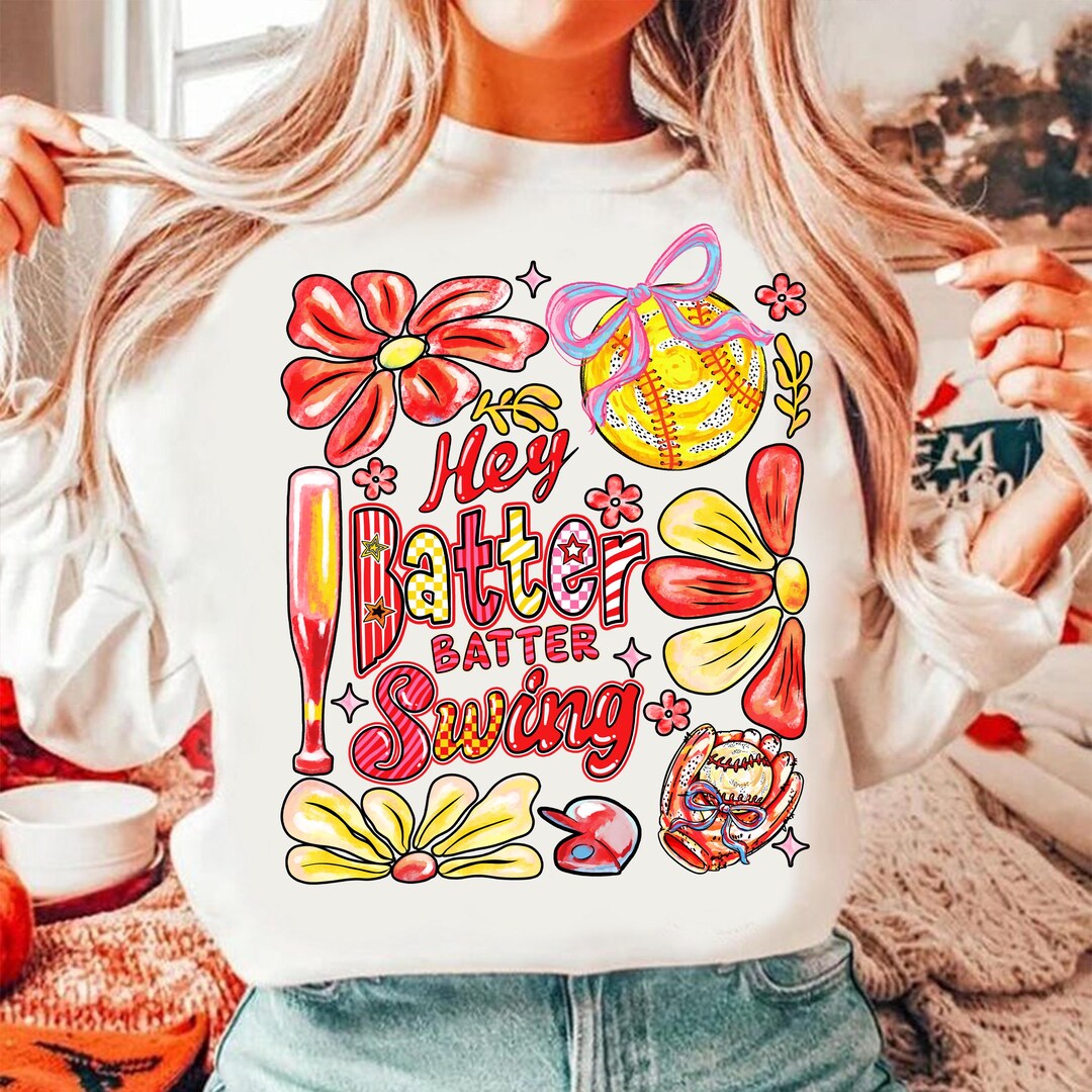 Brushstroke Softball Batter Batter Swing Png, Softball Boho Floral Png ...