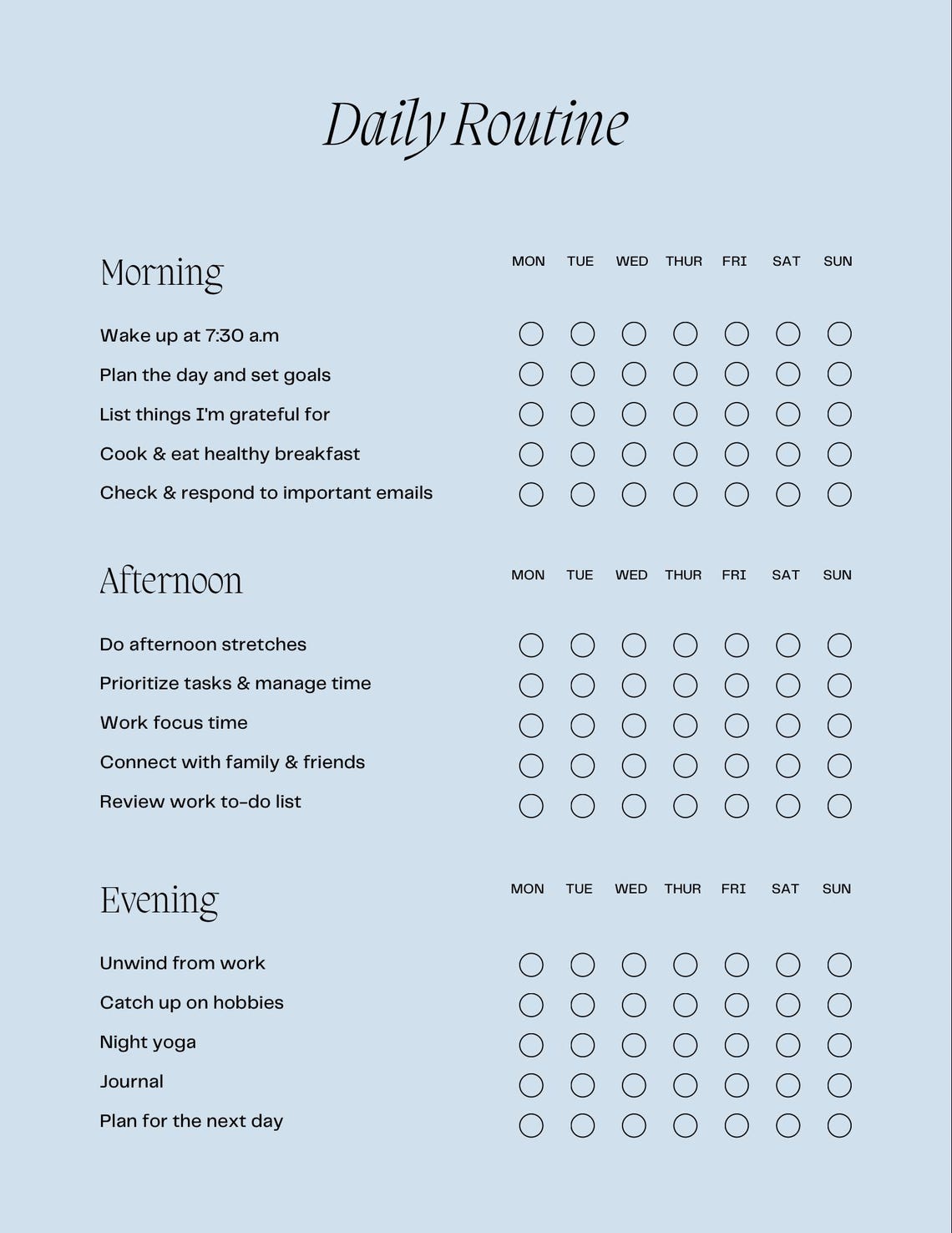 Daily Routine Tracker | Minimalist Weekly Habit Checklist | Morning to ...