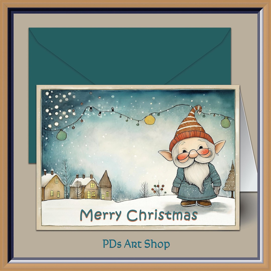 Elf in Town Card, Printable Christmas Cards, Digital Download, Greeting ...
