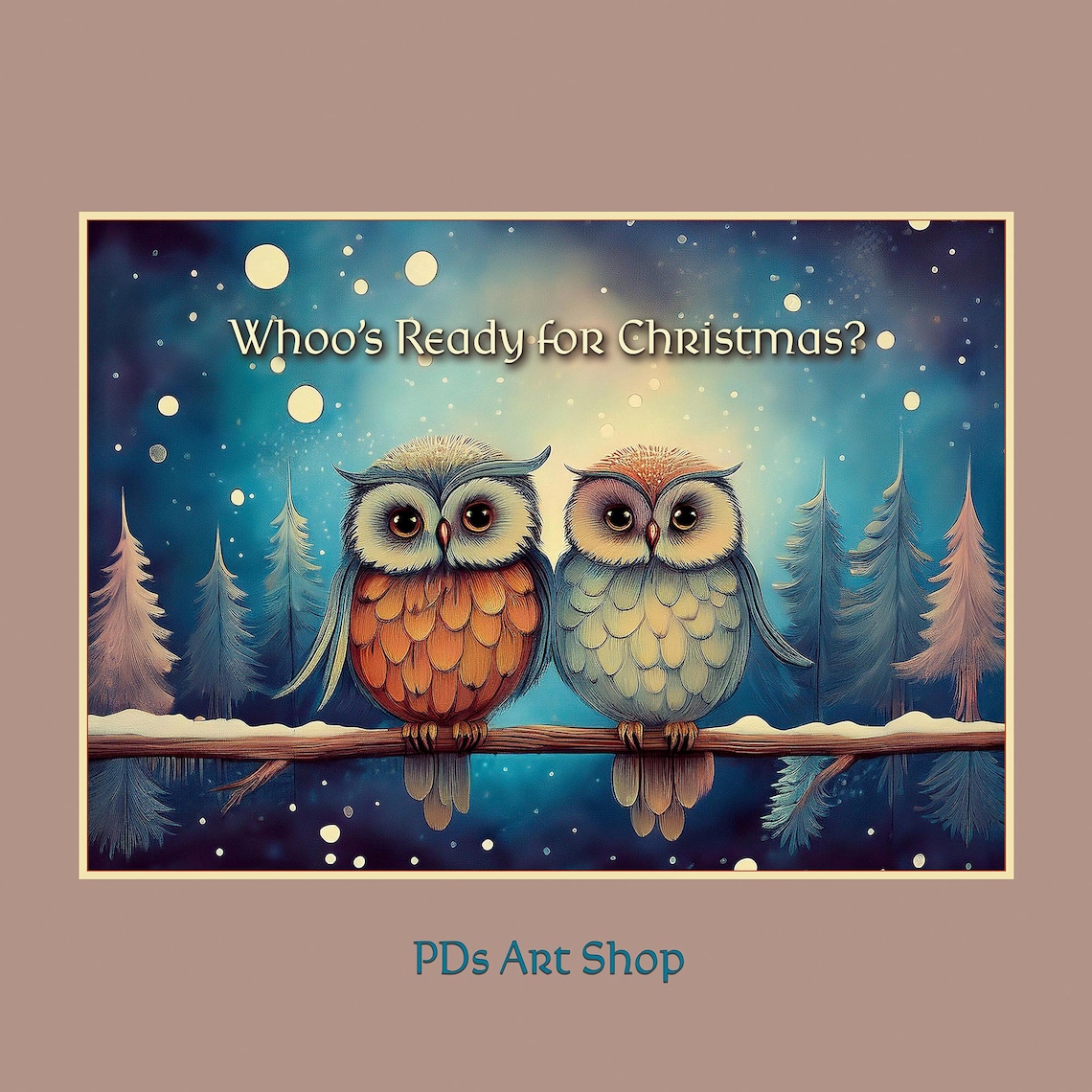 Cute Owls Card, Printable Christmas Cards, Digital Download, Christmas ...
