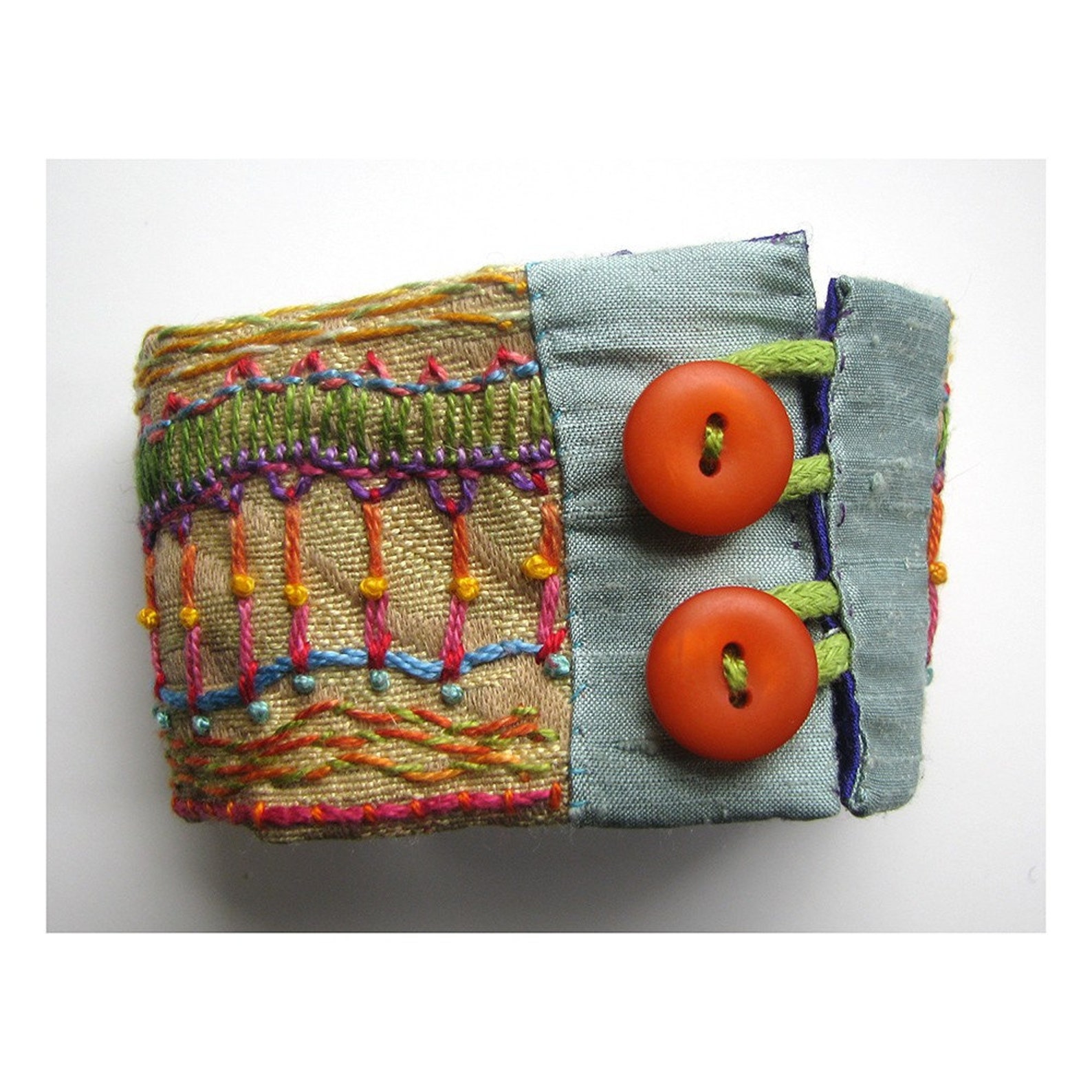 Hand Embroidered Multi-colored Cuff With Orange Buttons - Etsy