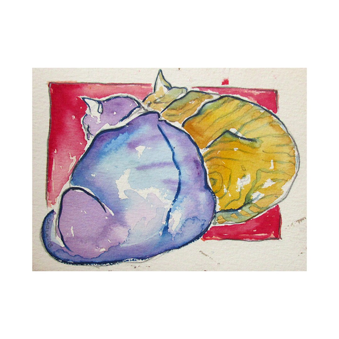 Cat Nap - Print of Watercolor of Two Colorful Cats - Etsy