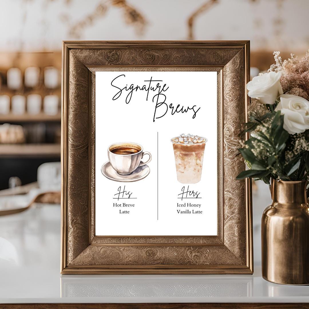 Coffee Bar Wedding Sign, Coffee Bar His and Hers Sign Template, Wedding ...