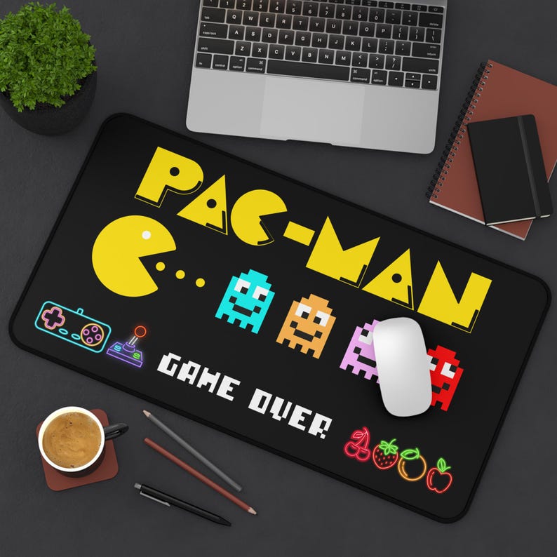 Pac-man Gaming Desk Mat, Pacman Mouse Pad, Retro Gamer Gift, Vintage ...