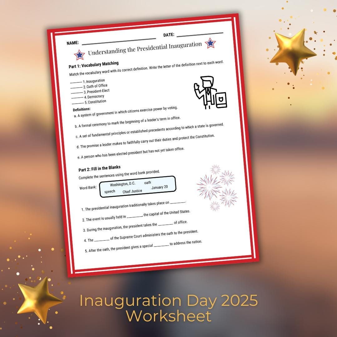 Presidential Inauguration Worksheet | Patriotic Inauguration Day 2025 ...