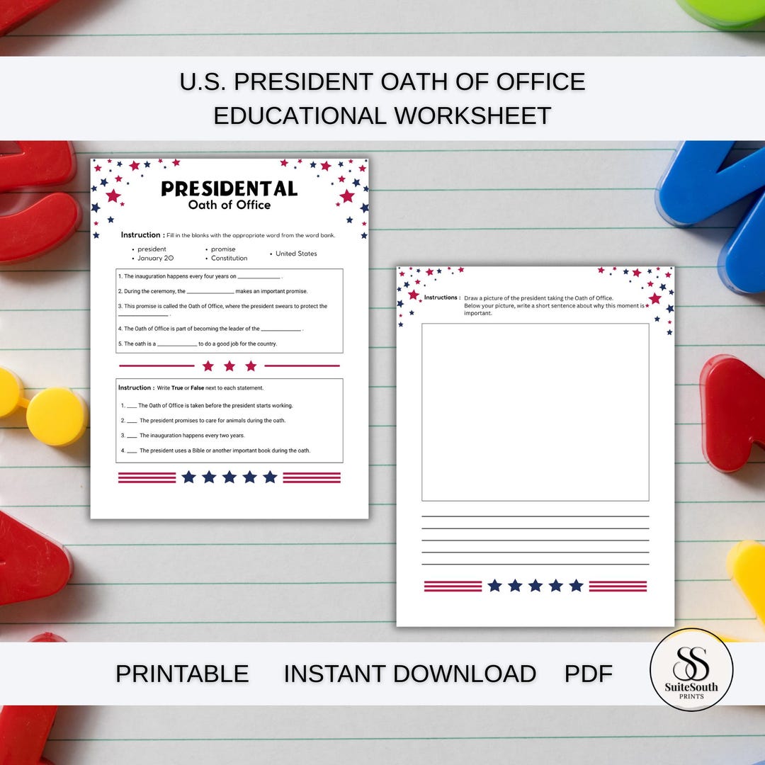 Oath of Office Educational Worksheet, Printable U.S. Presidental ...