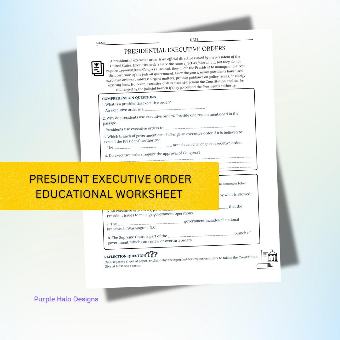 Presidential Executive Orders Worksheet: US Government Lesson (PDF) - Etsy
