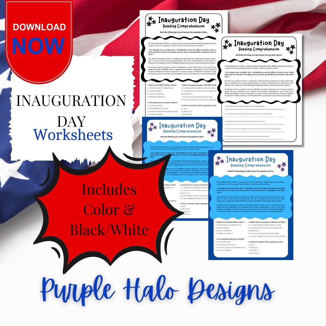 Presidential Inauguration Oath of Office Worksheet Printable Patriotic ...