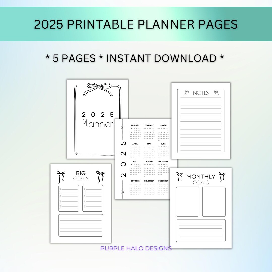 Coquette Bow Printable Planner Bundle – Notes, Monthly Goals 2025 At-a ...