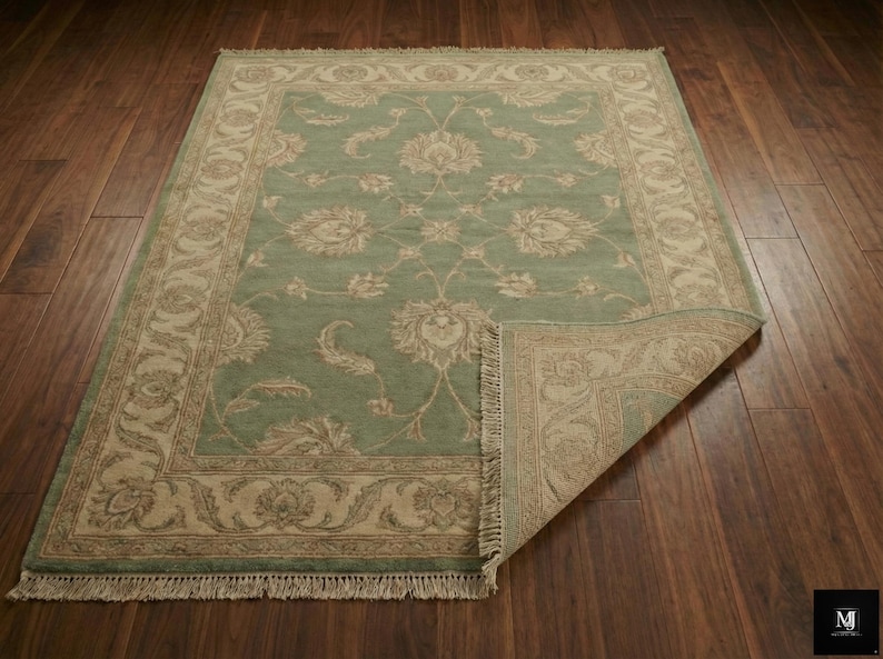 Large Sage Green Oushak Rug – 9x12 Hand Knotted Wool Floral Carpet ...