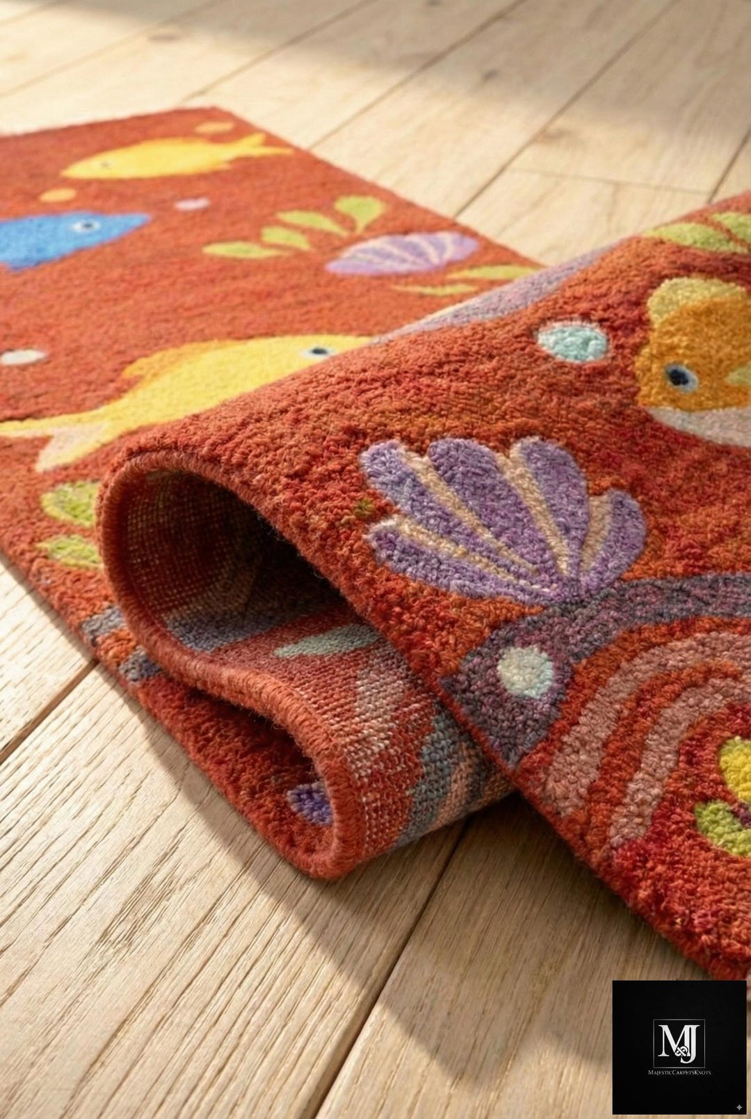 Buy Hand-knotted Wool Fish Rug – Colorful Ocean Nursery Carpet Online ...