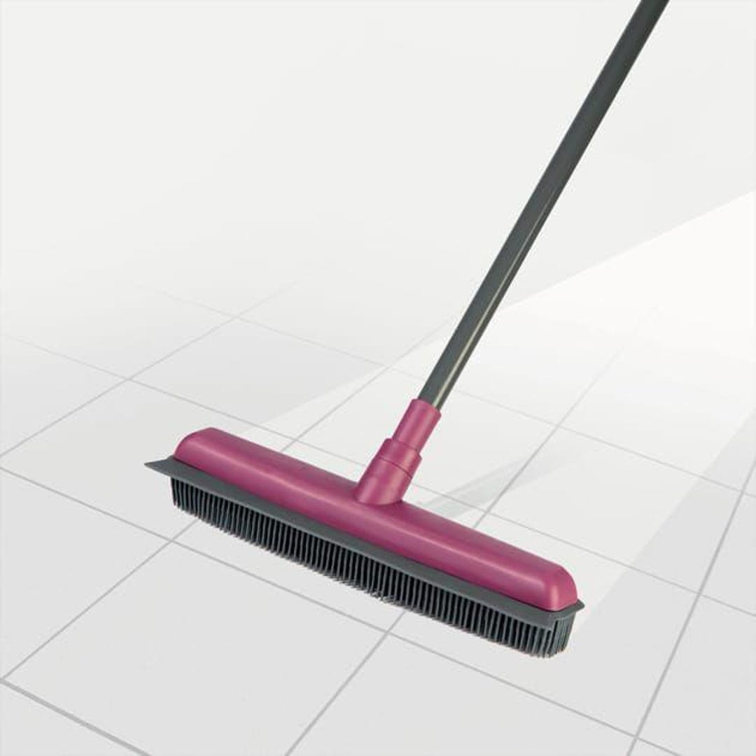 3-in-1 Adjustable Broom With Squeegee and Dustpan, Soft Rubber Bristles ...