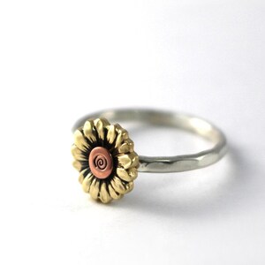 Sunflower Ring, Stack Ring, Flower Stack Ring, Flower Ring, Silver Stack Ring, Sunflower Stack ...