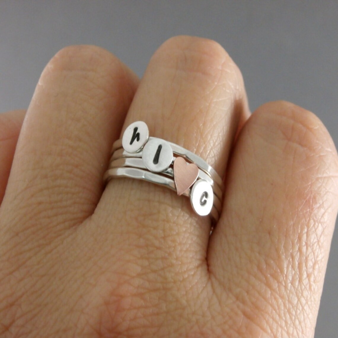 Mothers Ring Stack Rings Custom Initial Sweetheart Stack - Etsy