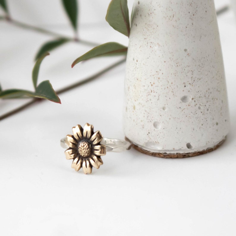 Mammoth Sunflower Ring Flower Ring Stack Ring Silver Stack - Etsy