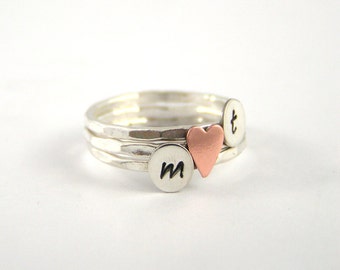 Stack Rings Custom Initial Rings Set Of Two Sterling Silver