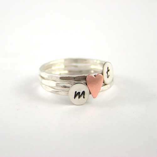 Custom Initial Sweetheart Stack Rings Stack Rings Sterling - Etsy