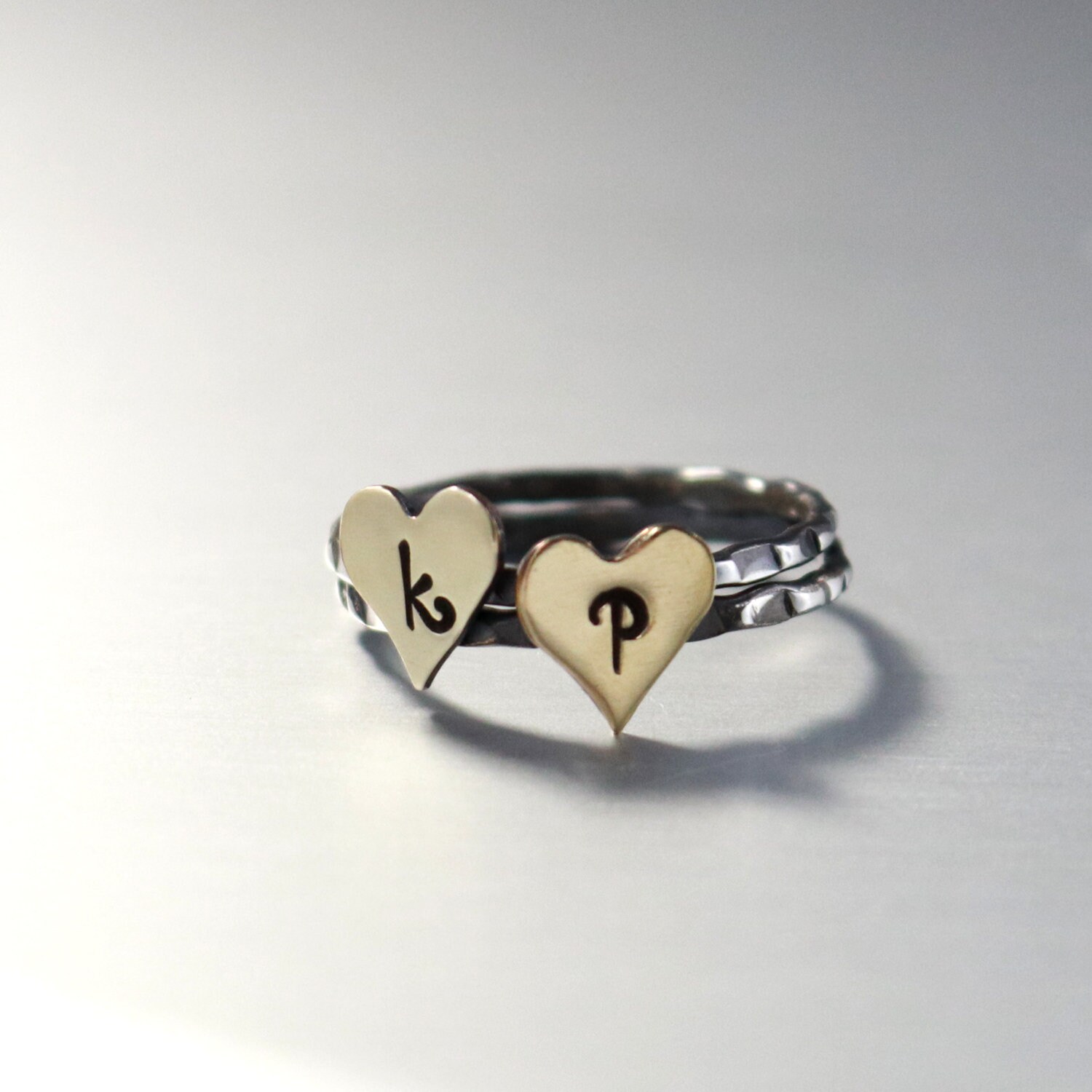 Sweetheart Initial Rings Heart Rings Heart Stacking Ring | Etsy