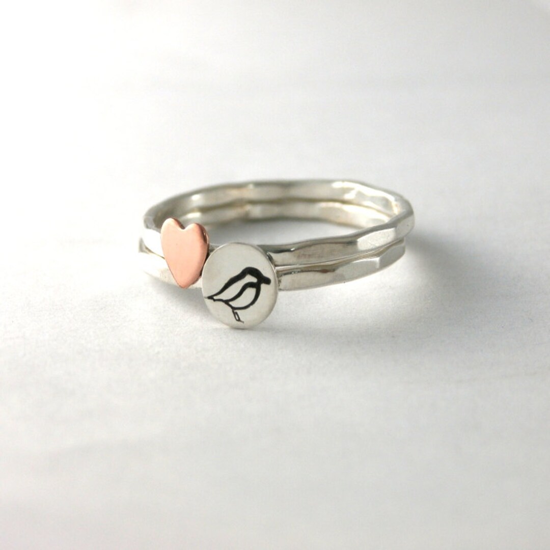 Bird Ring, Custom Stack Rings, Sterling Silver Bird Ring, Heart Stack Ring, Silver Stack Rings ...