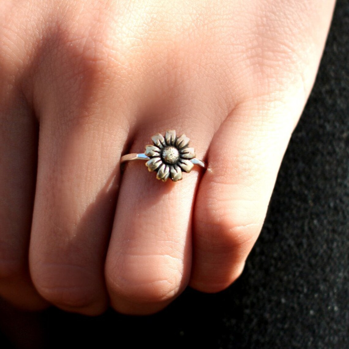 Mammoth Sunflower Flower Ring Stack Ring Silver Stack Ring - Etsy