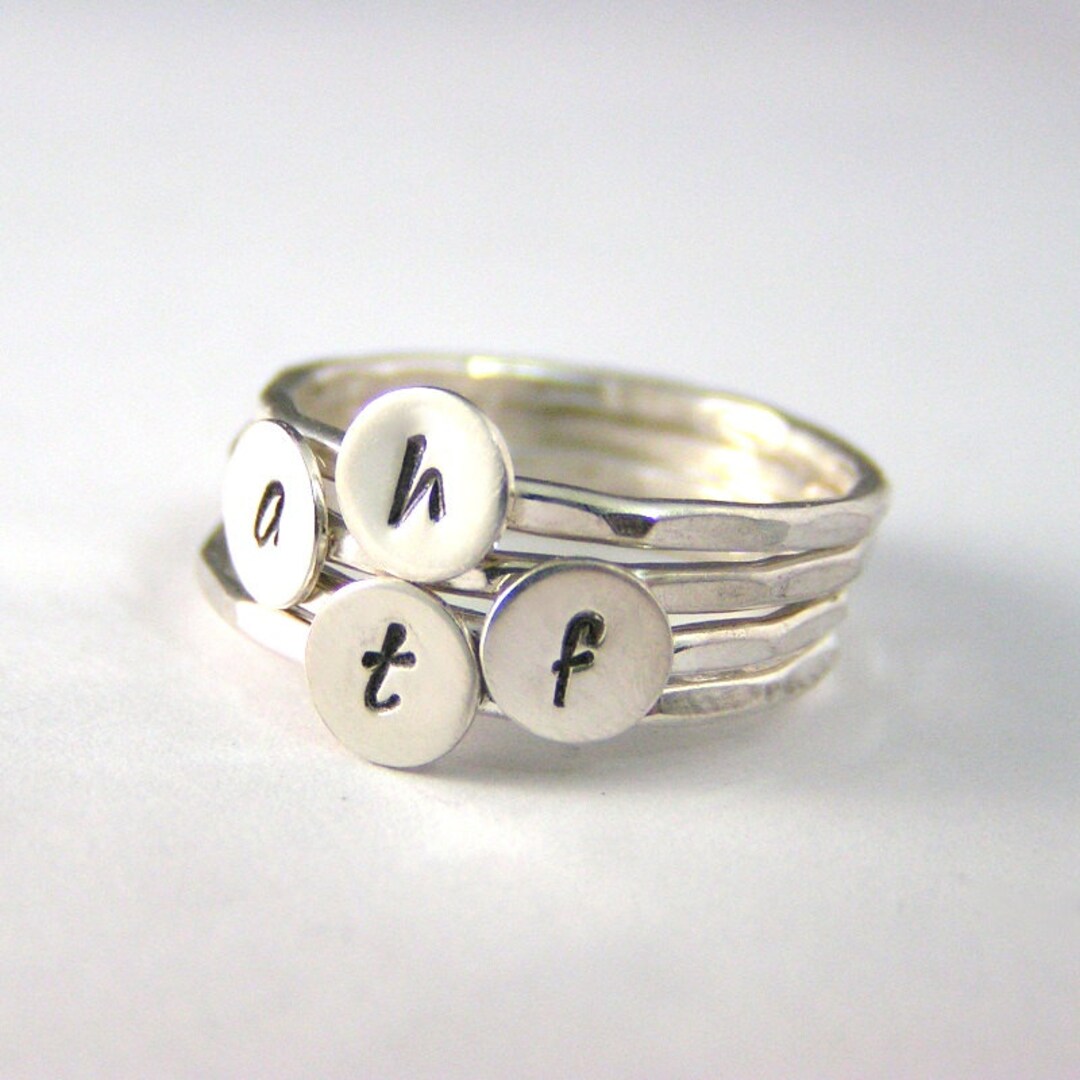 Mothers Rings, Stack Rings, Initial Rings, Custom Initial Rings, Personalized Set of 4 Mothers ...