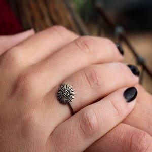 Rustic Boho Flower Ring, Hipster Flower Ring, Sunflower Ring, Hipster Stack Ring, Stacking Rings ...
