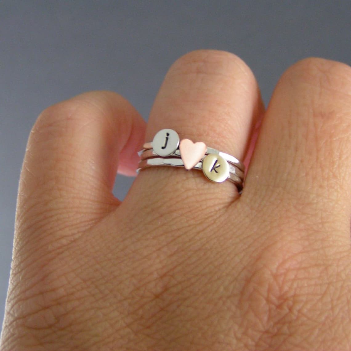 Initial Rings Stack Rings Custom Initial Sweetheart Stack - Etsy